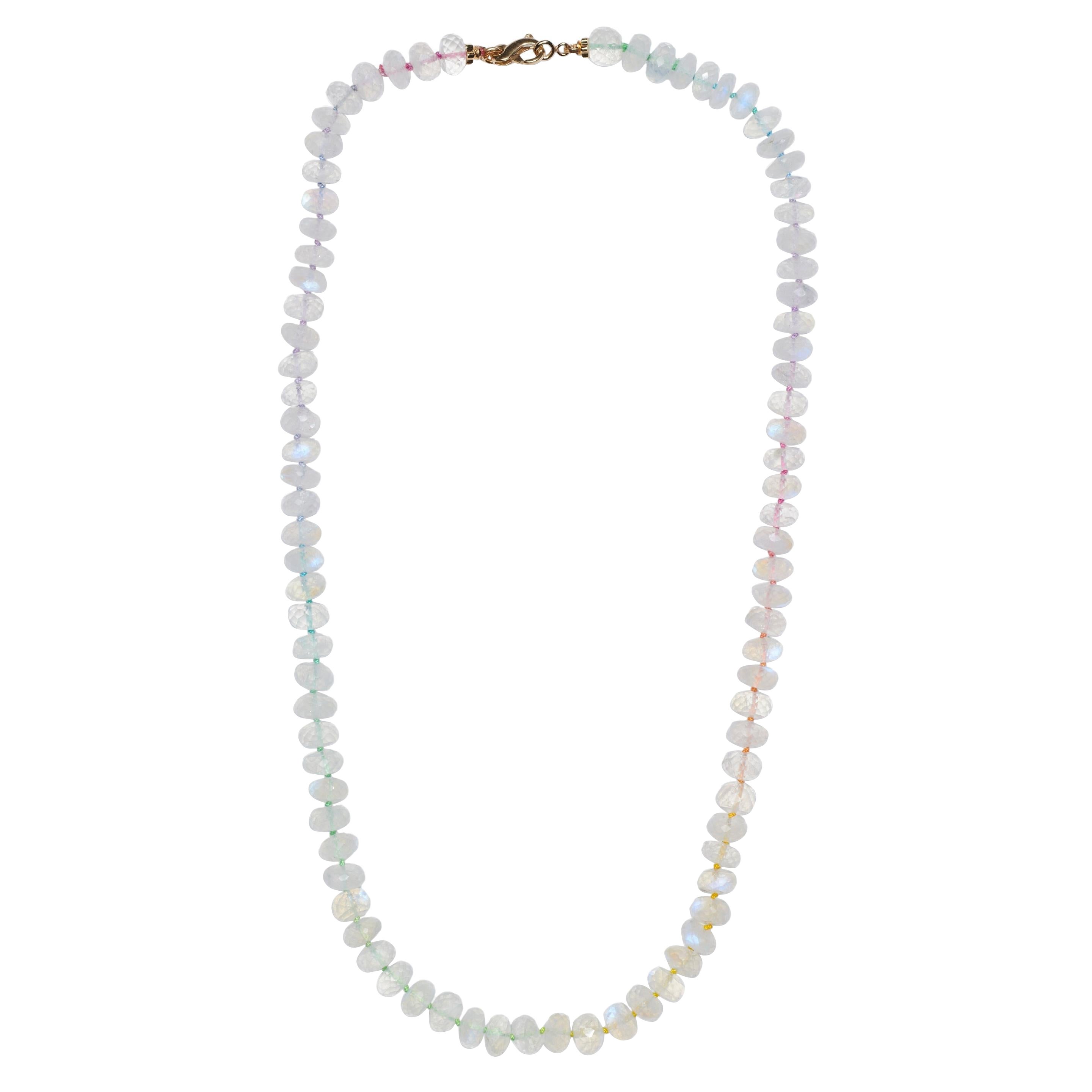 Handmade 61" Blue Peruvian Opal Necklace with Pearls, Rainbow Moonstone ...