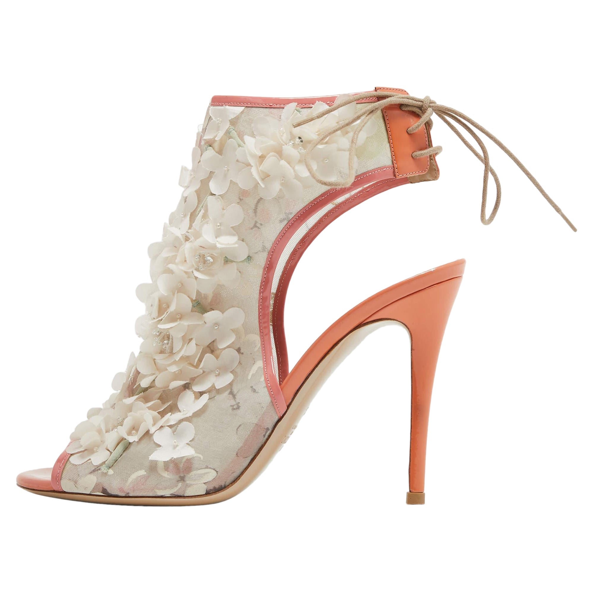 Valentino Multicolor Mesh and Patent Peep Toe Ankle Wrap Sandals Size ...
