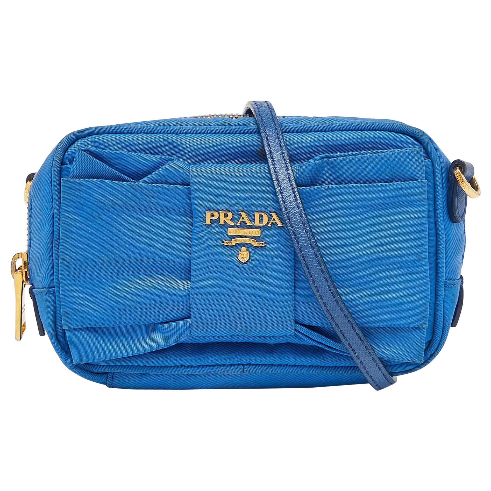 Prada Blue Nylon Mini Bow Crossbody Bag For Sale at 1stDibs