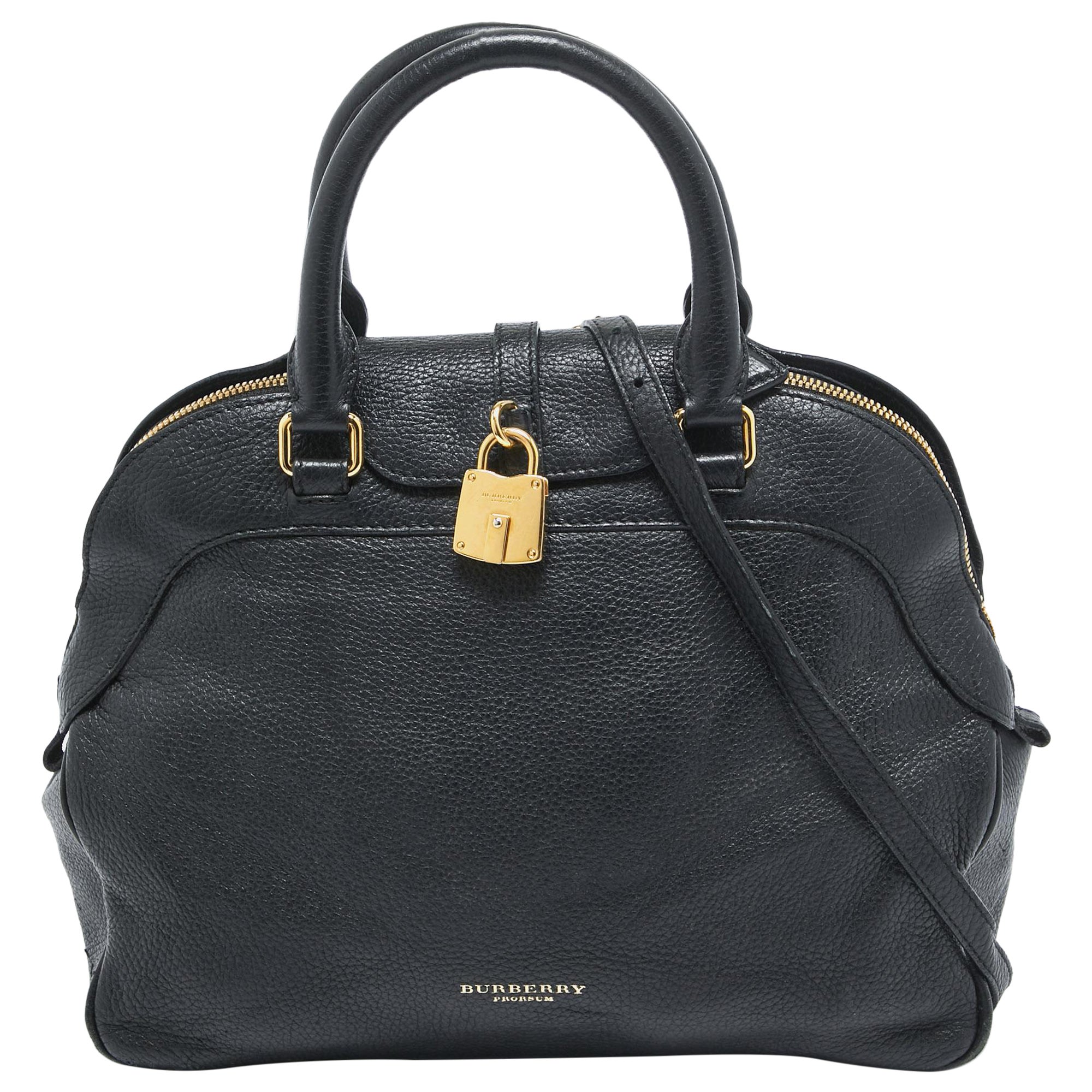Burberry Black Leather Padlock Flap Satchel For Sale at 1stDibs