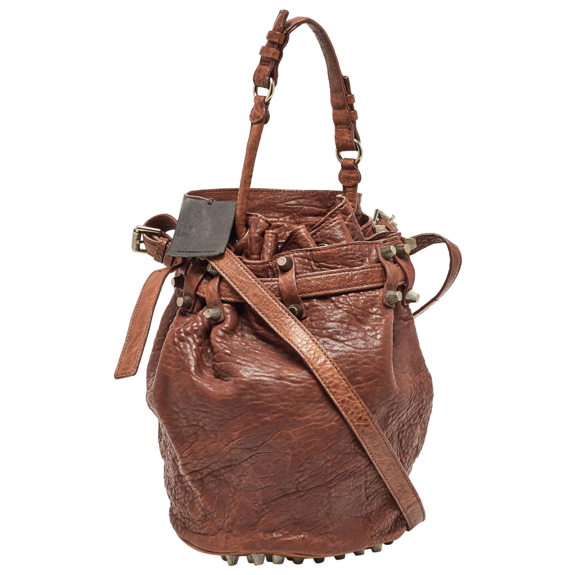 Alexander Wang Brown Pebbled Leather Diego Bucket Bag For Sale at 1stDibs