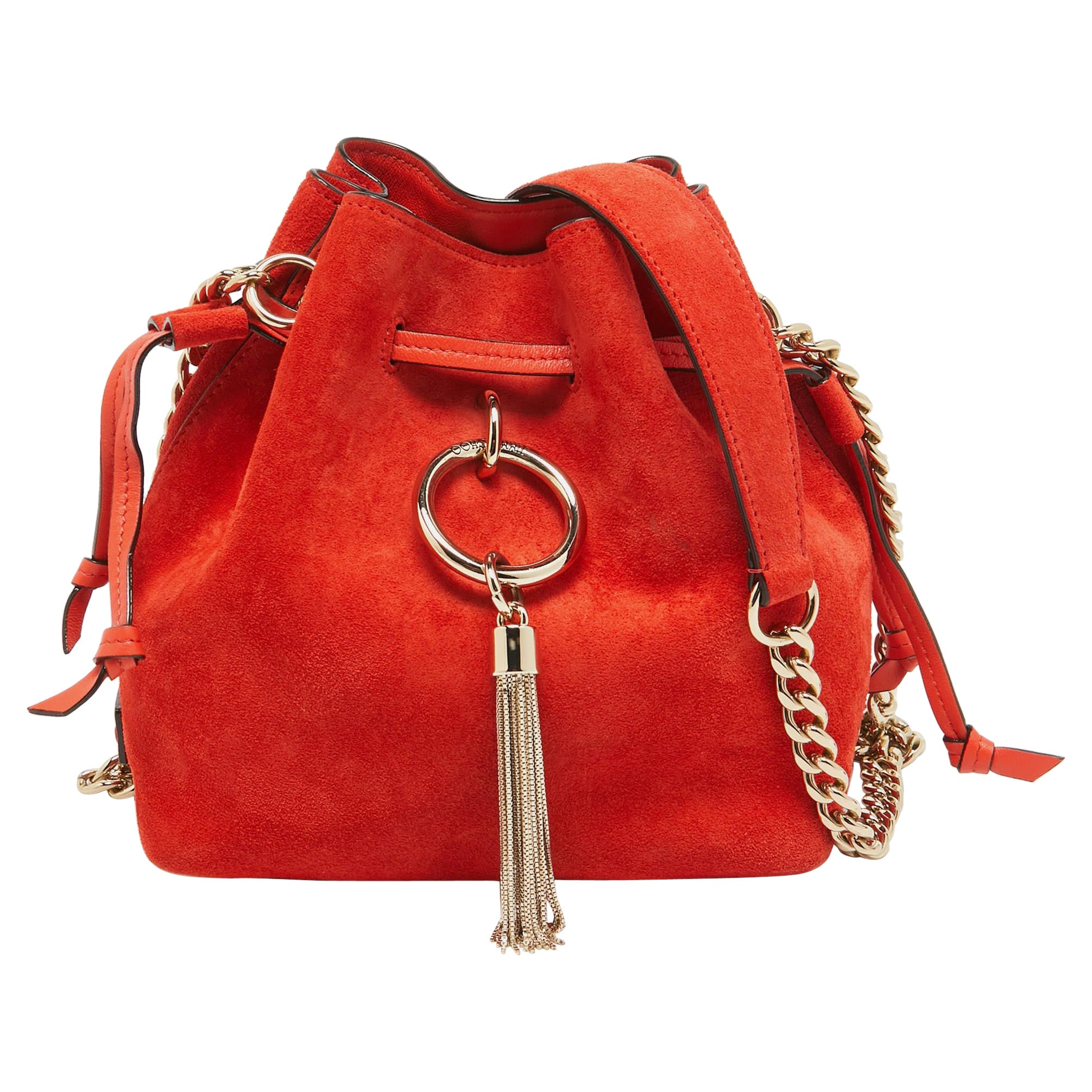 Jimmy Choo Orange Suede Callie Drawstring Bucket Bag For Sale at 1stDibs