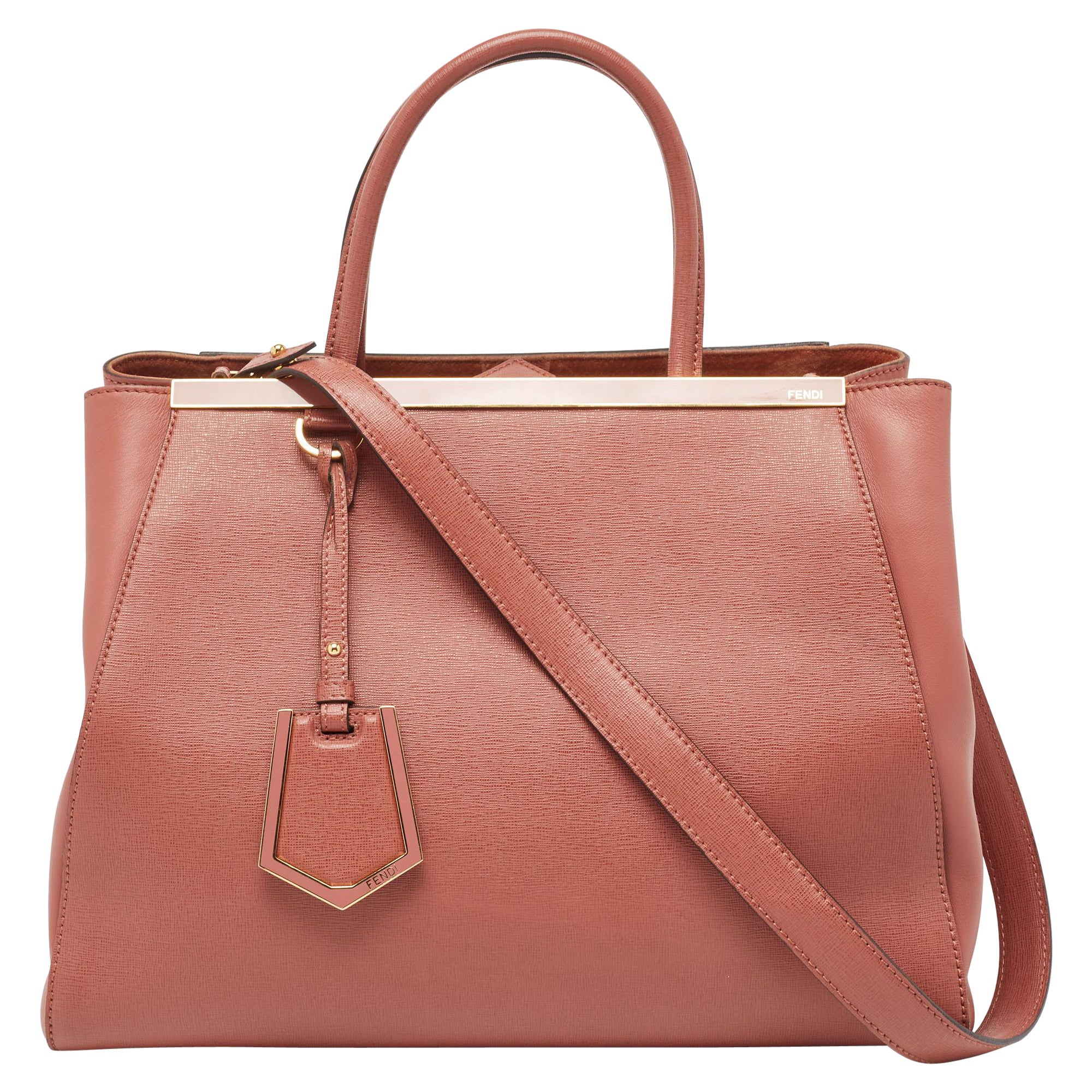 Fendi Punch Pink Leather Medium 2Jours Tote For Sale at 1stDibs