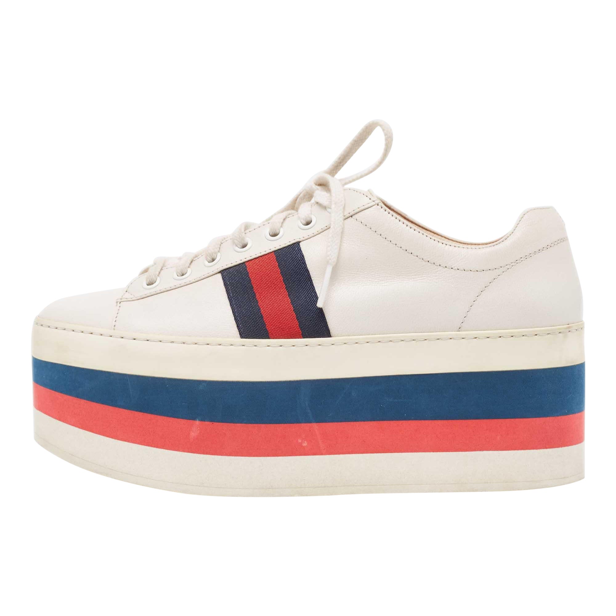 Gucci Cream Leather Ace Platform Sneakers Size 39 For Sale at 1stDibs