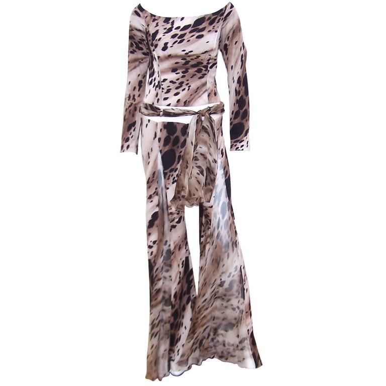 C.1990 Jiki Monte Carlo Animal Print Bell Bottom Catsuit at 1stDibs