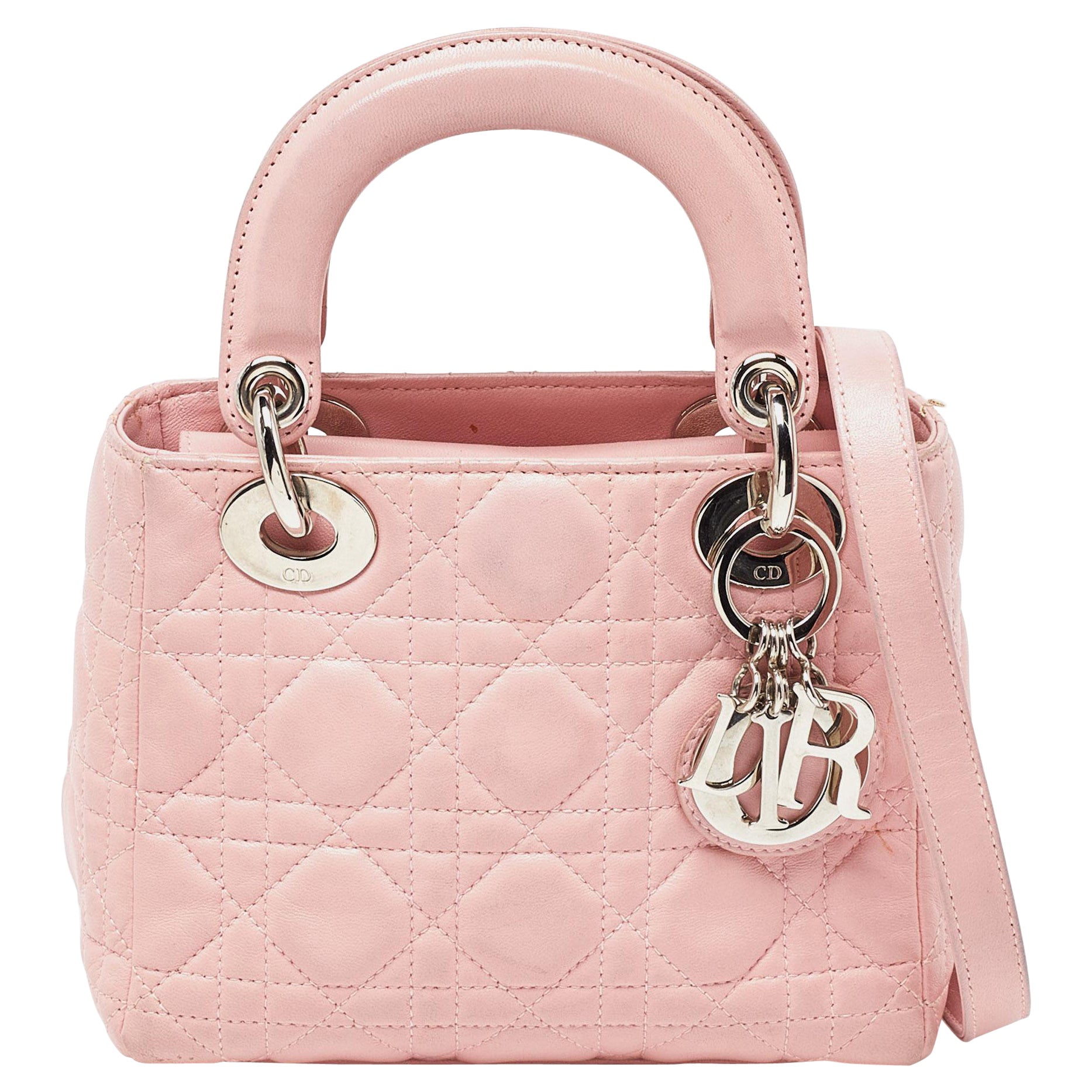 Dior Pink Cannage Leather Mini Lady Dior Tote at 1stDibs