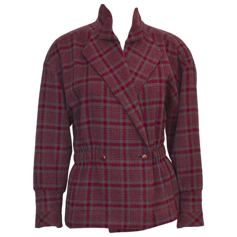1980's Chloe Red and Grey Checked Peplum Jacket at 1stDibs