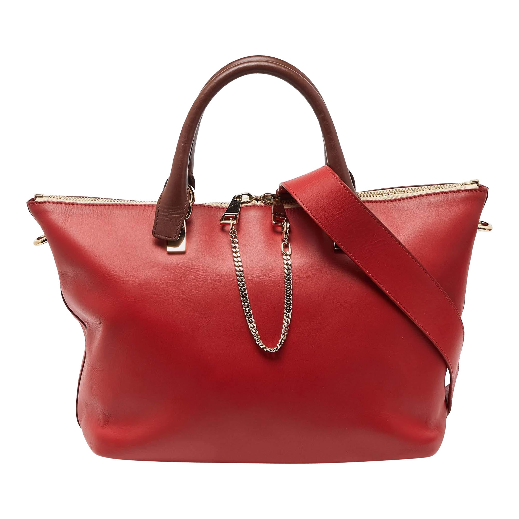 Chloe Red/Brown Leather Medium Baylee Tote For Sale at 1stDibs