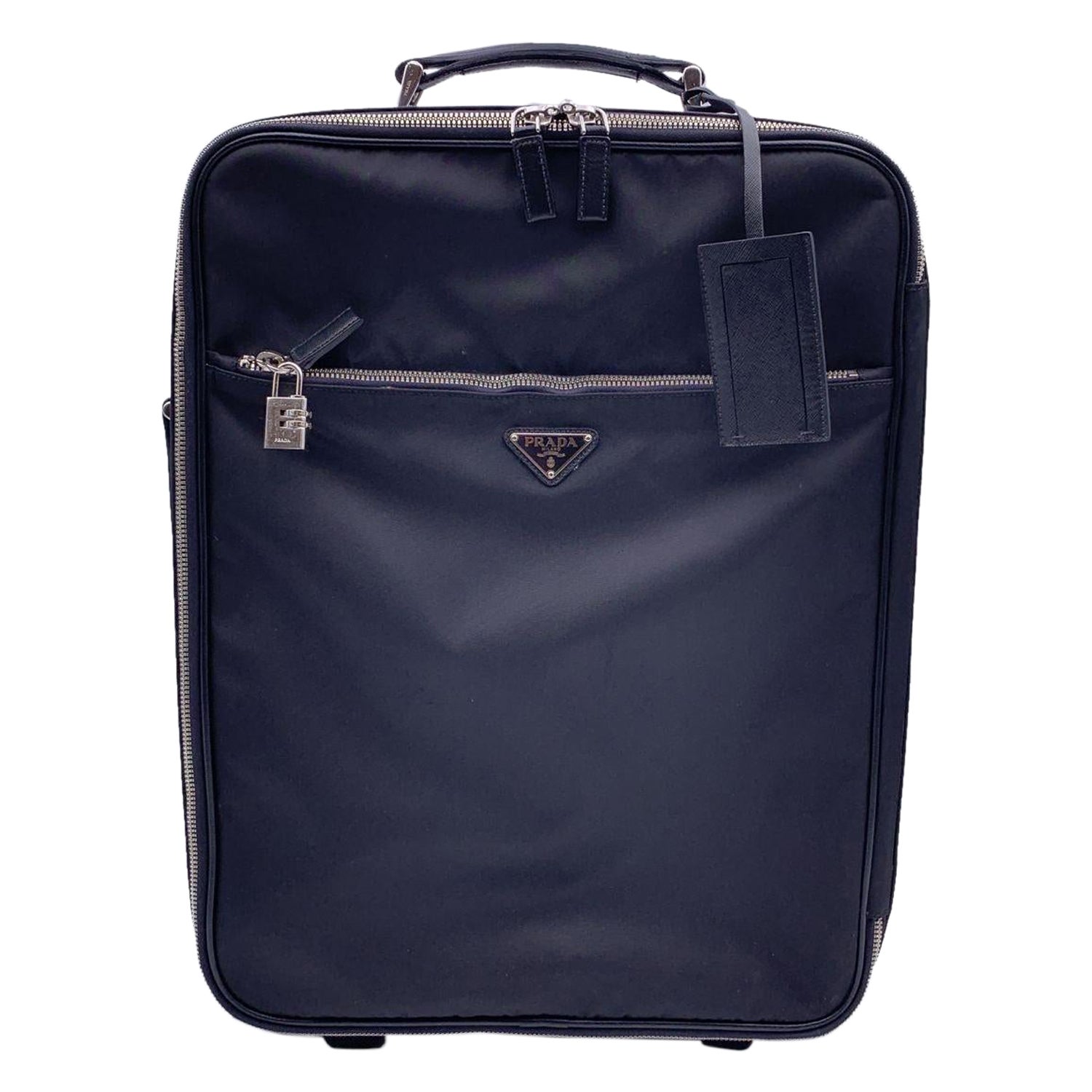 Prada Black Nylon Rolling Suitcase Trolley Luggage Travel Bag For Sale ...