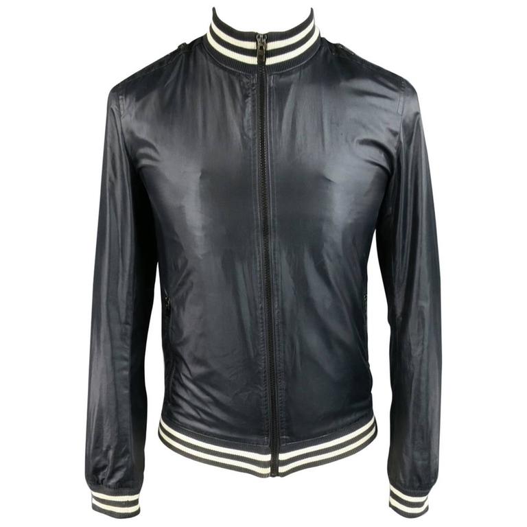 Men's DIOR HOMME 34 Black and White Striped Band Zip Baseball ...