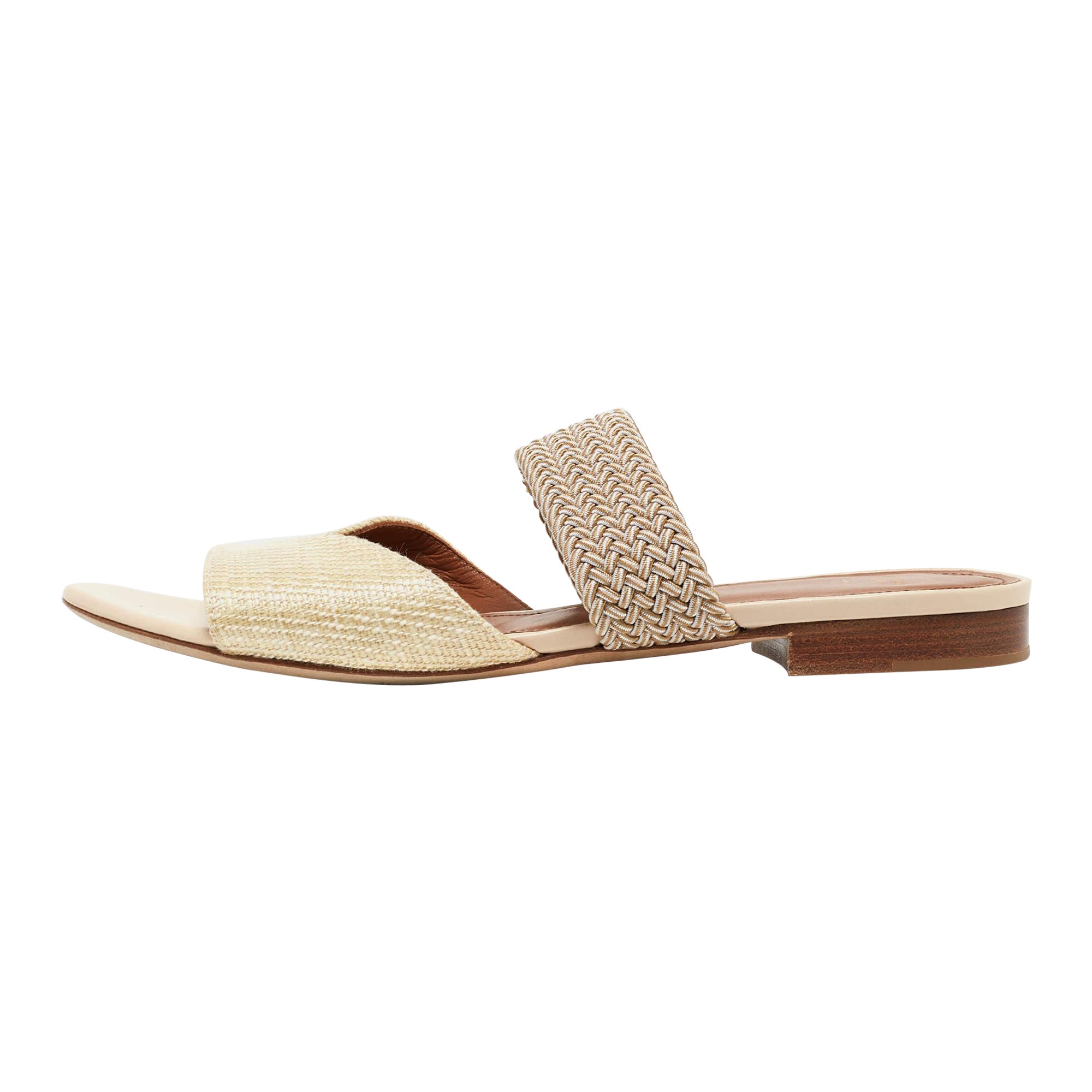 Malone Souliers Cream Woven Raffia Rodena Flat Slides Size 37 For Sale ...