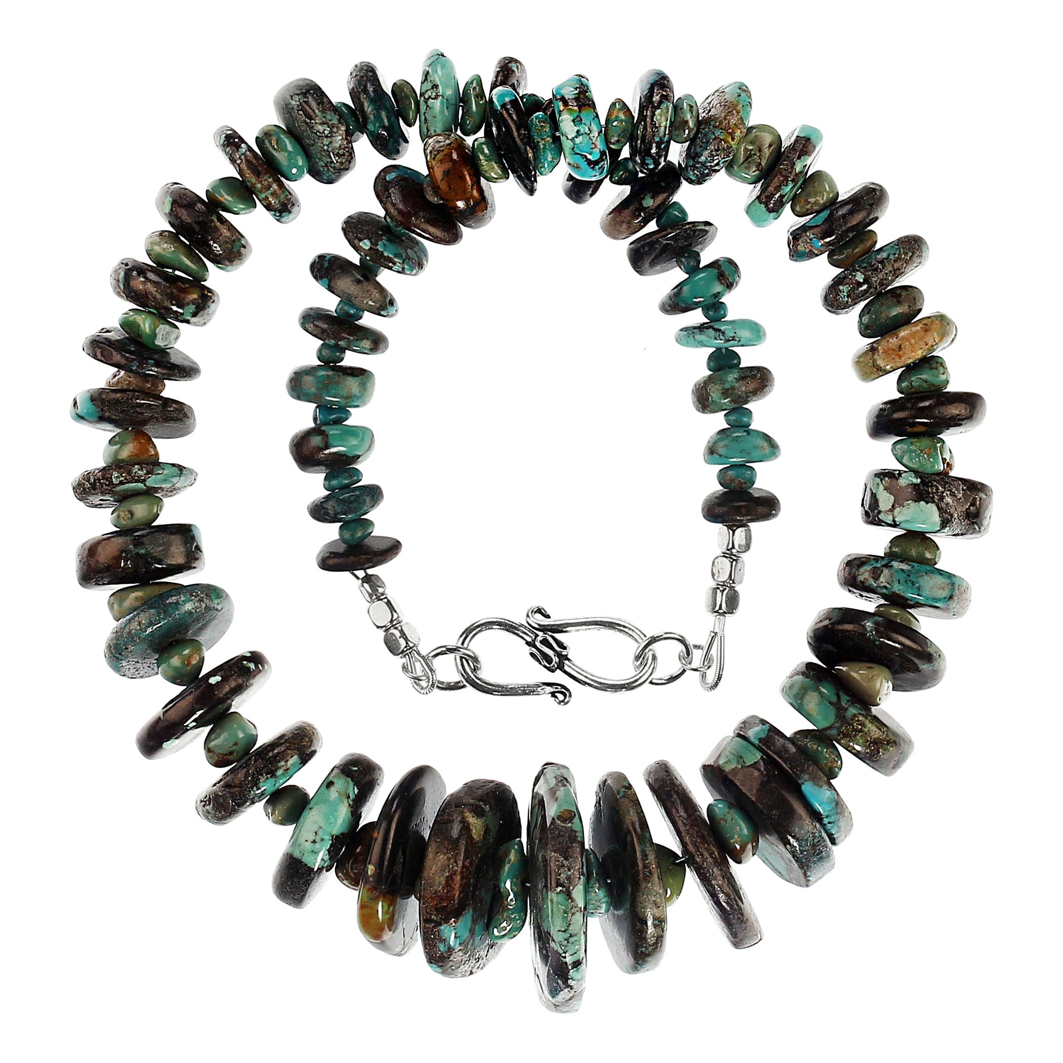 AJD 18 Inch Turquoise and Black Matrix Necklace For Sale at 1stDibs