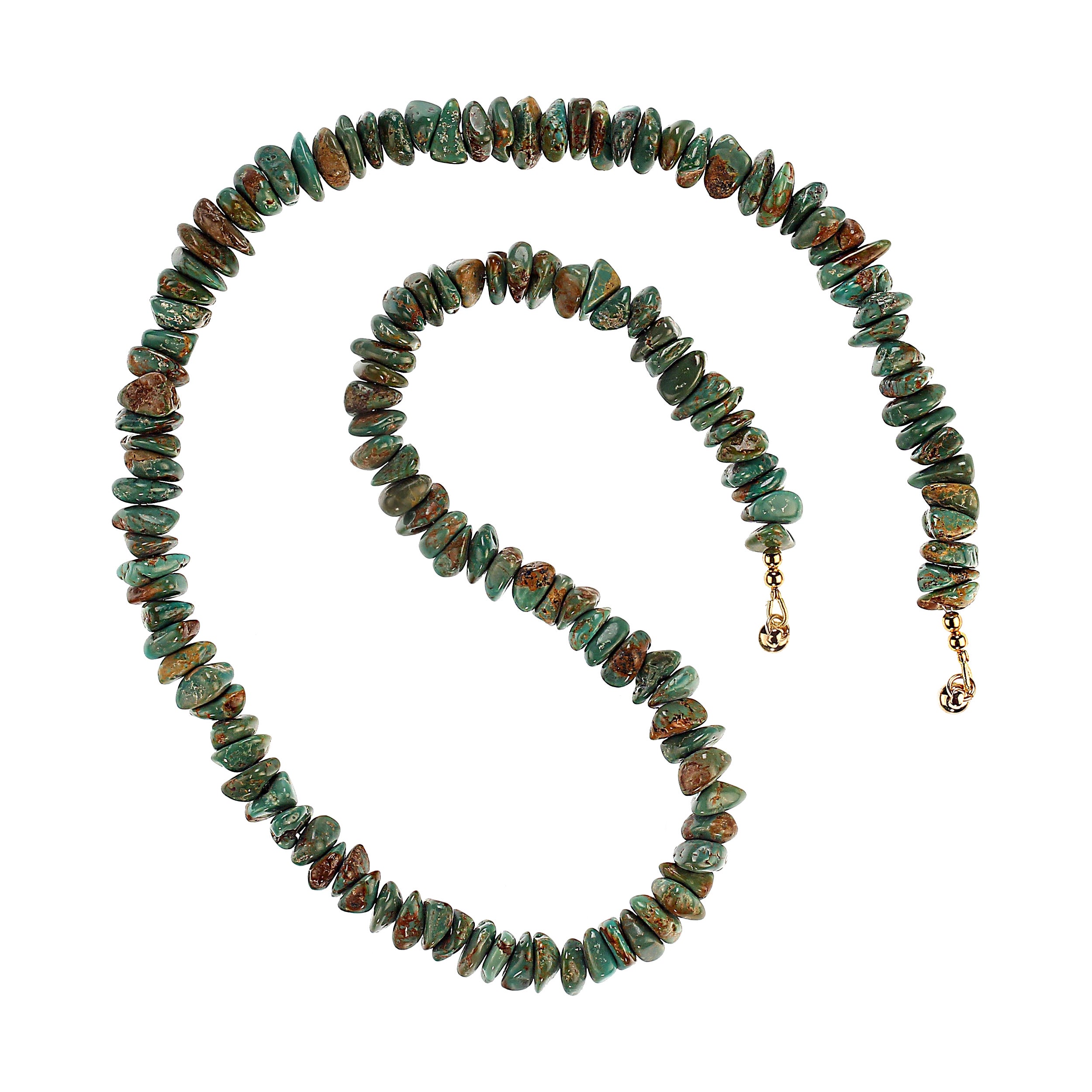AJD 22 Inch Polished Green Turquoise Nugget Necklace For Sale at 1stDibs