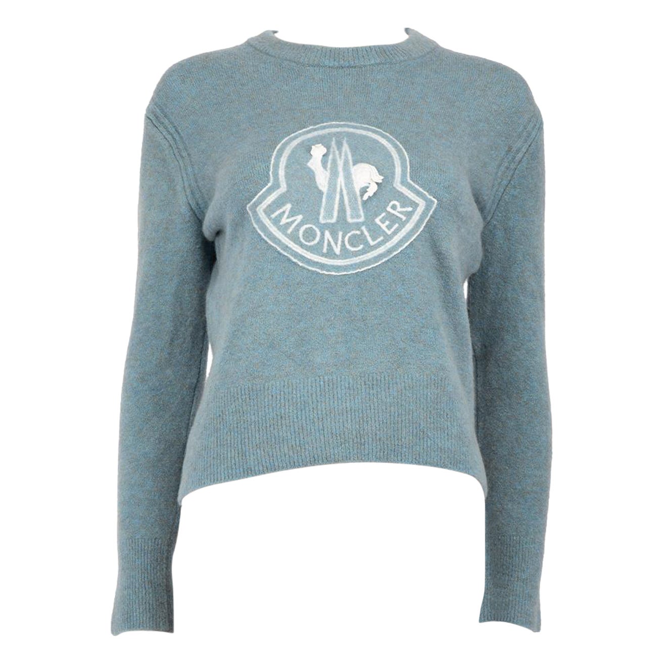 Moncler Blue Logo Print Jumper Size L For Sale at 1stDibs