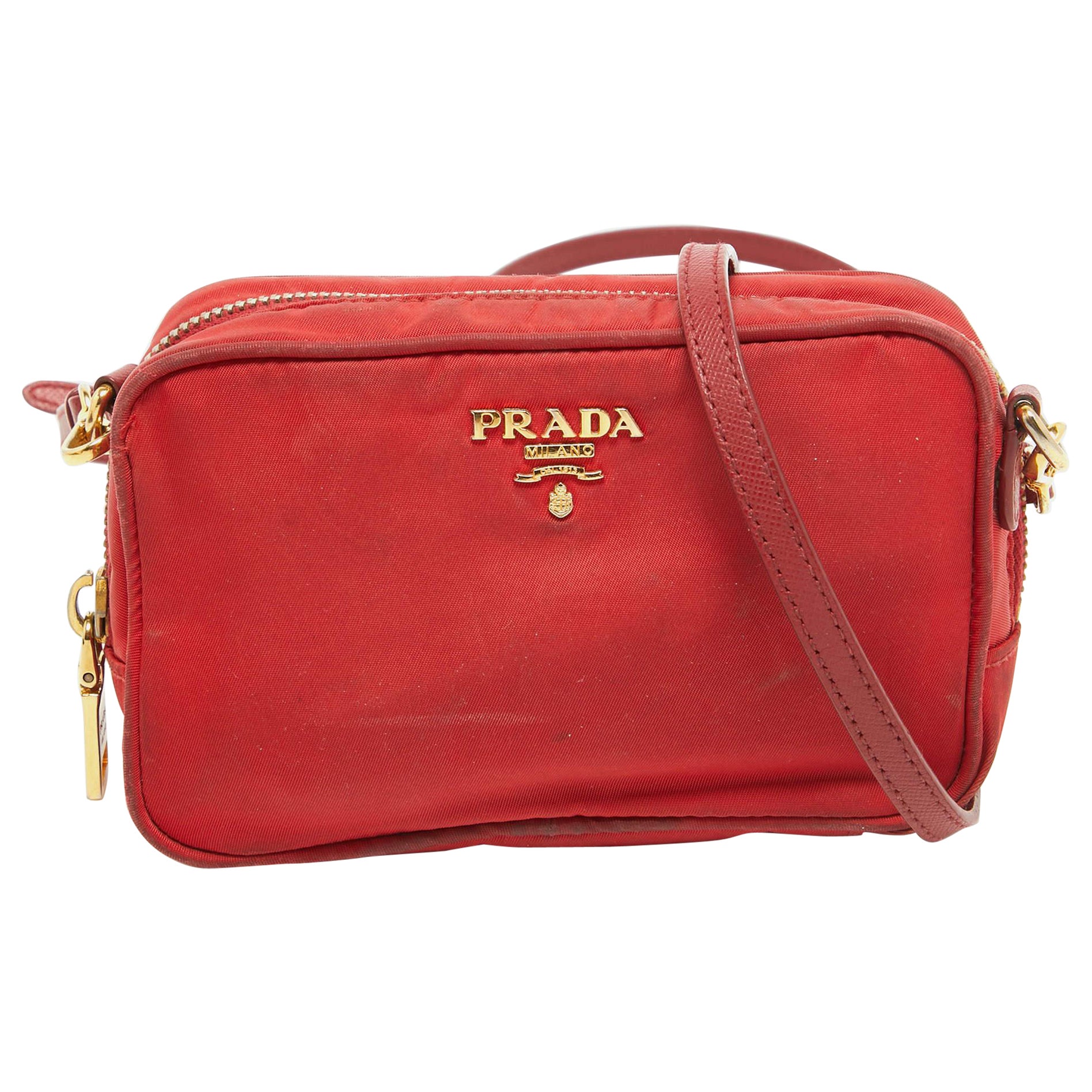 Prada Red Nylon and Saffiano Leather Mini Crossbody Bag For Sale at 1stDibs