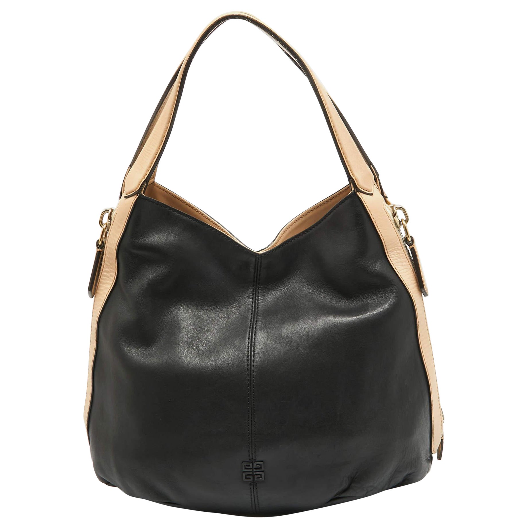 Givenchy Black/Beige Leather Side Zip Shoulder Bag For Sale at 1stDibs