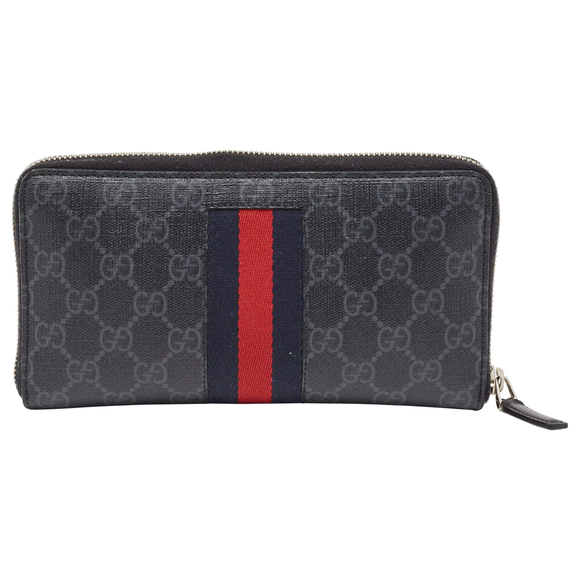 Gucci Black GG Supreme Canvas New Web Continental Wallet For Sale at 1stDibs