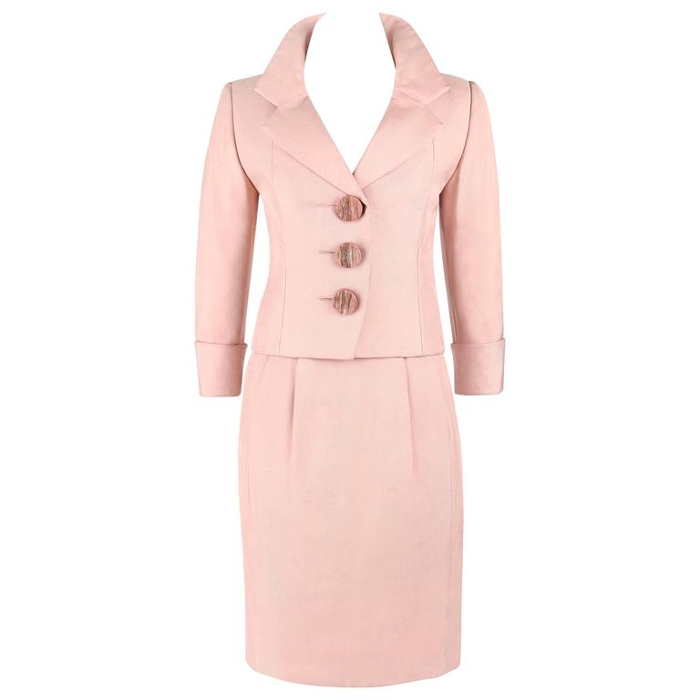 CHRISTIAN DIOR c.1990 Haute Couture 2 Piece Pink 100% Silk Blazer Skirt ...