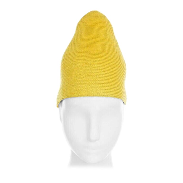 ISSEY MIYAKE PLEATS PLEASE Lemon yellow raffia straw weave Moroccan hat ...
