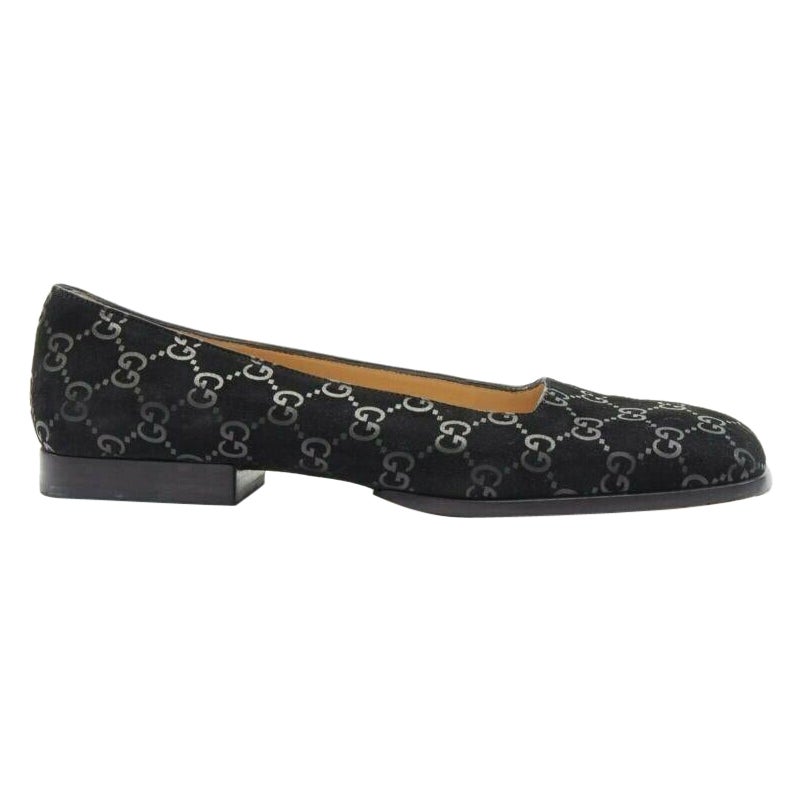 vintage GUCCI black monogram printed black suede square toe loafer EU36 ...