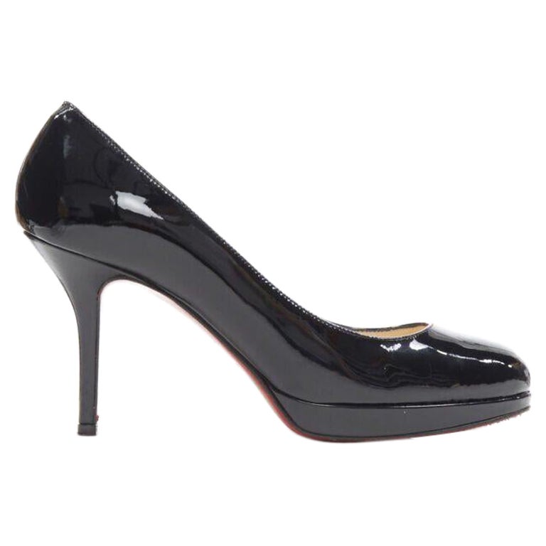 CHRISTIAN LOUBOUTIN black patent platform round toe high heel pump EU36 ...