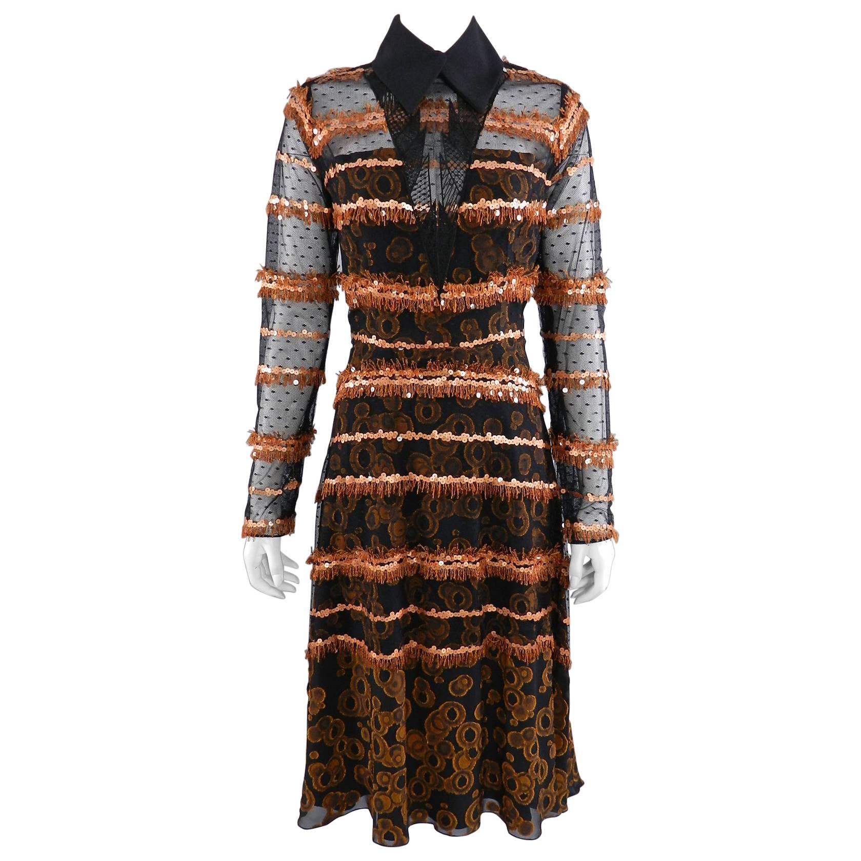 Rodarte Fall 2012 Runway Black and Rust Sequin Dress at 1stDibs