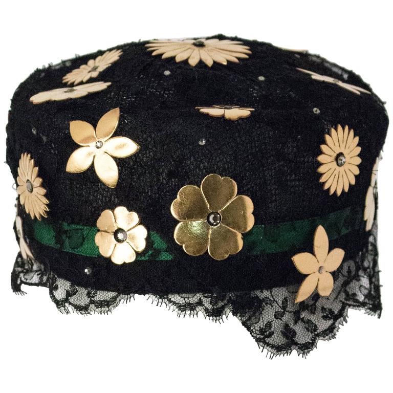 60s Mr. John Black Lace Pill Box Hat For Sale at 1stDibs