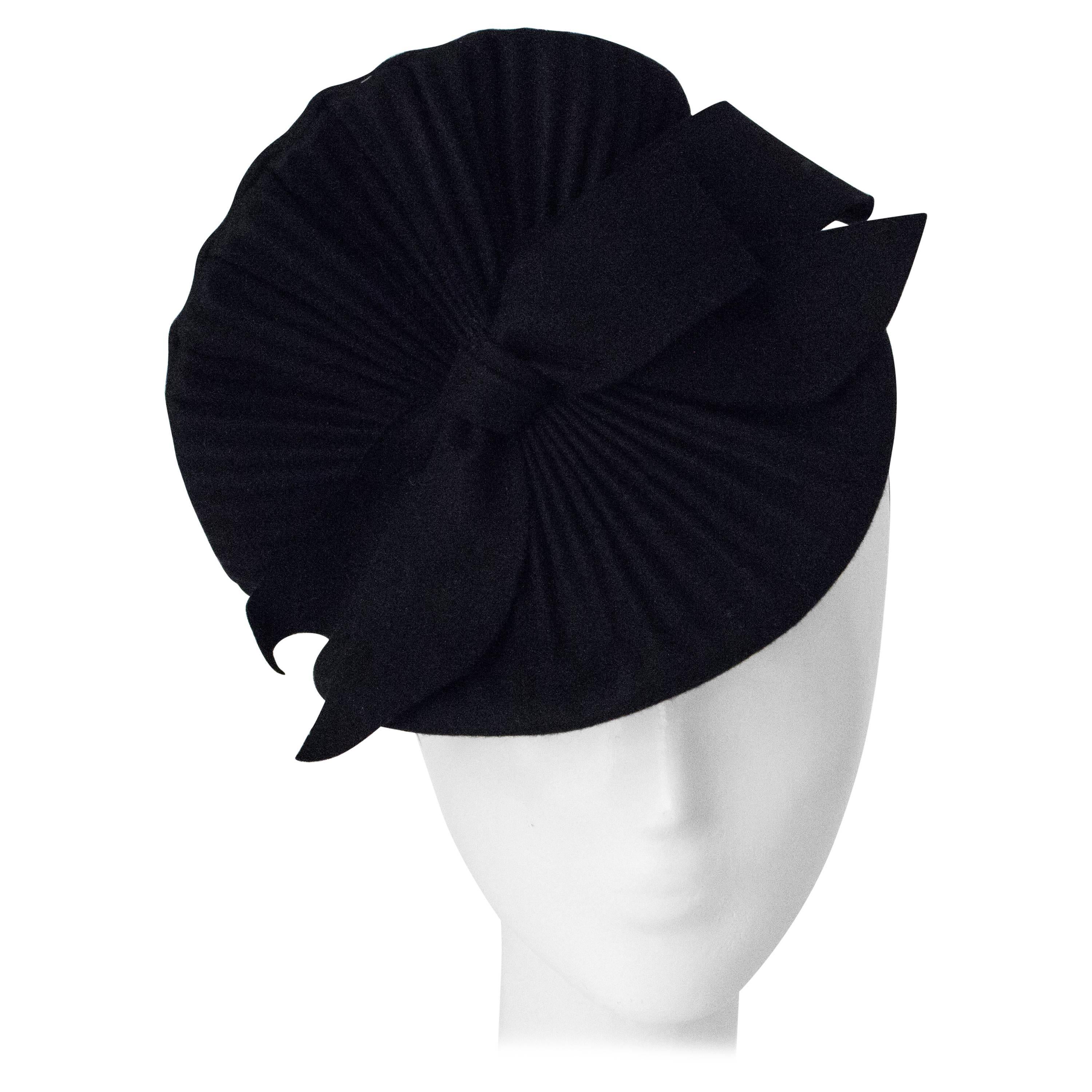 40s Black Felt Fan Style Fashion Hat at 1stDibs