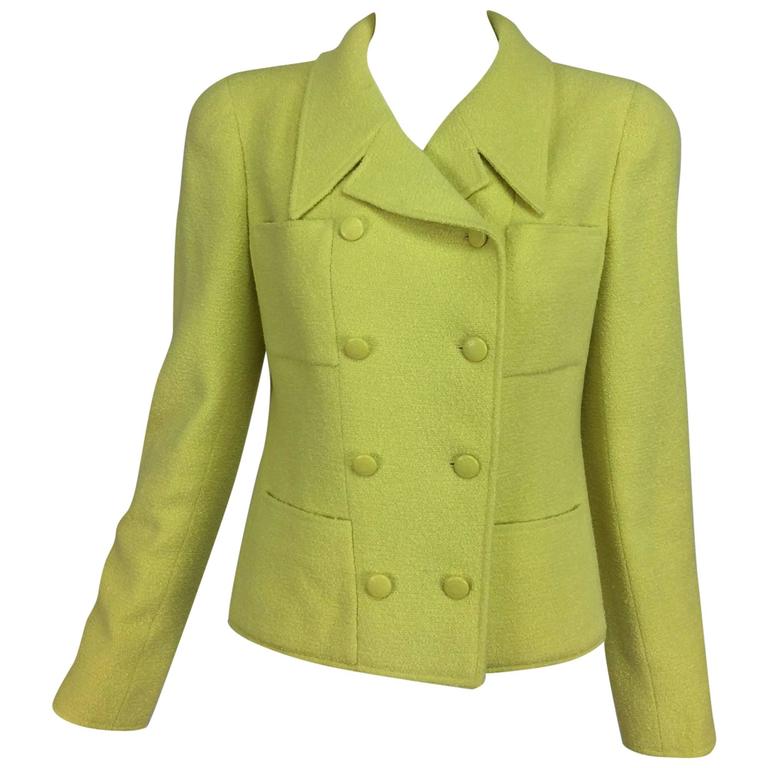 Vintage Chanel lemony yellow boucle double breasted jacket 1990s 40 For ...