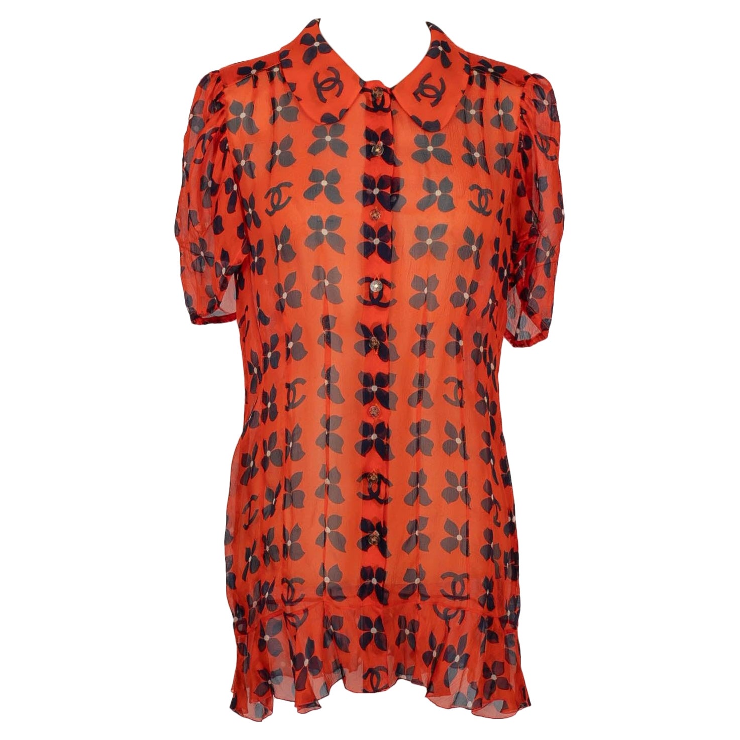 Chanel Short Red Muslin Dress For Sale at 1stDibs