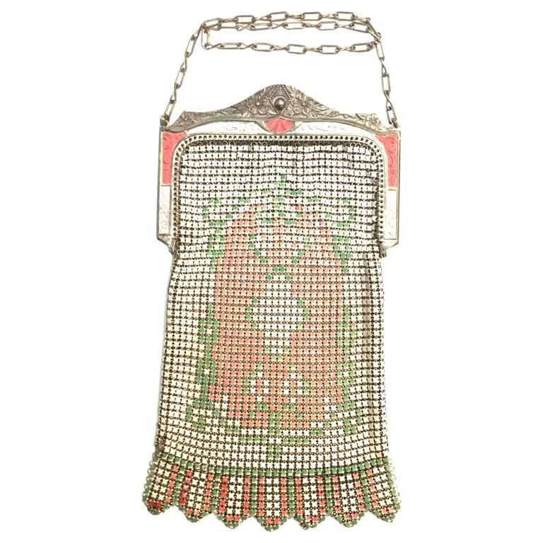 1920s Whiting and Davis Floral Enamel Mesh Purse For Sale at 1stDibs ...