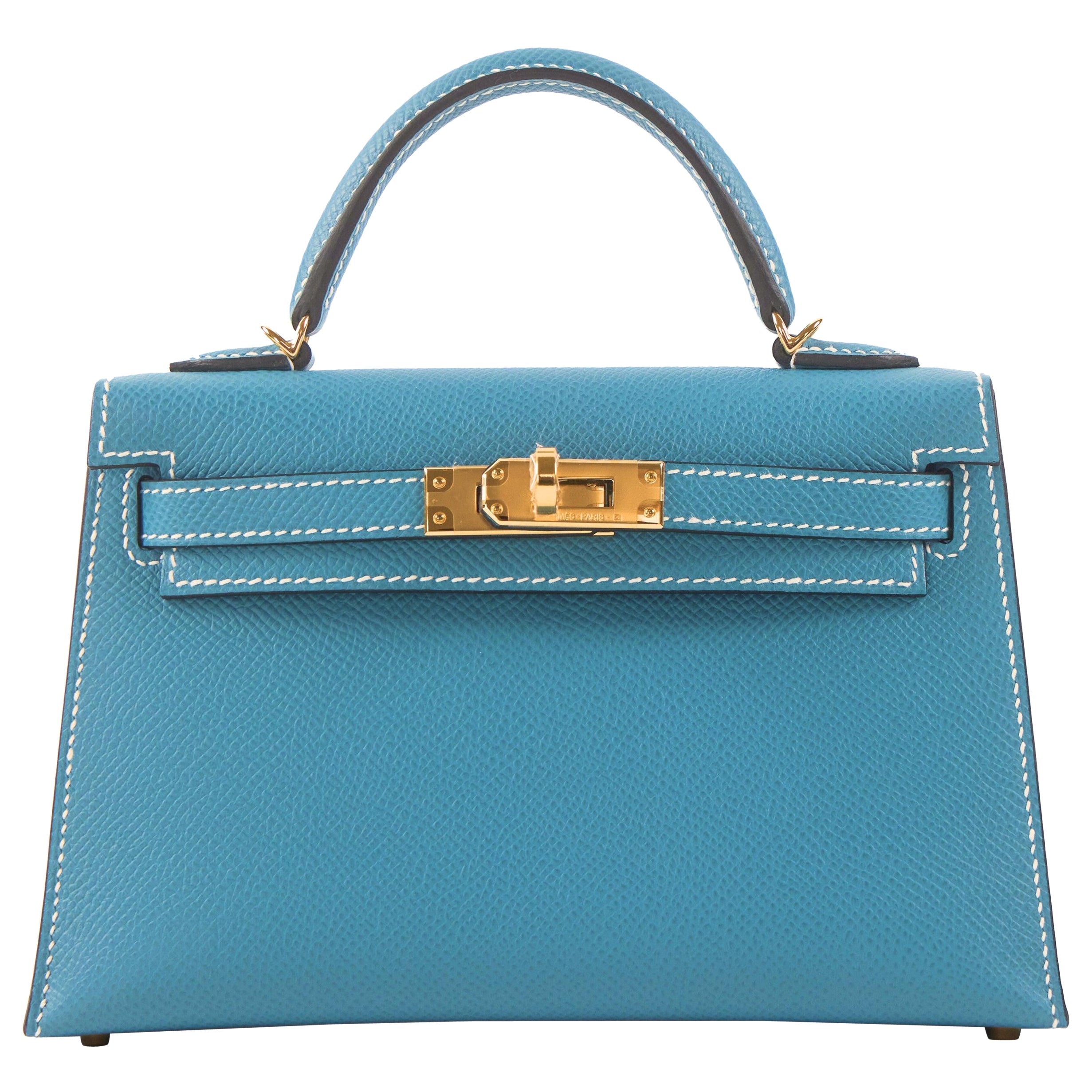HERMÈS MINI KELLY II 20CM BLUE JEAN Epsom Leather with Gold Hardware ...