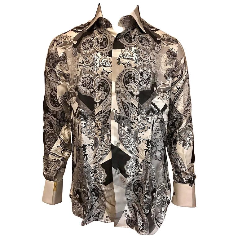 Men's Billionaire Italian Couture Formal Shirt, Crystal Cuffs/Buttons ...