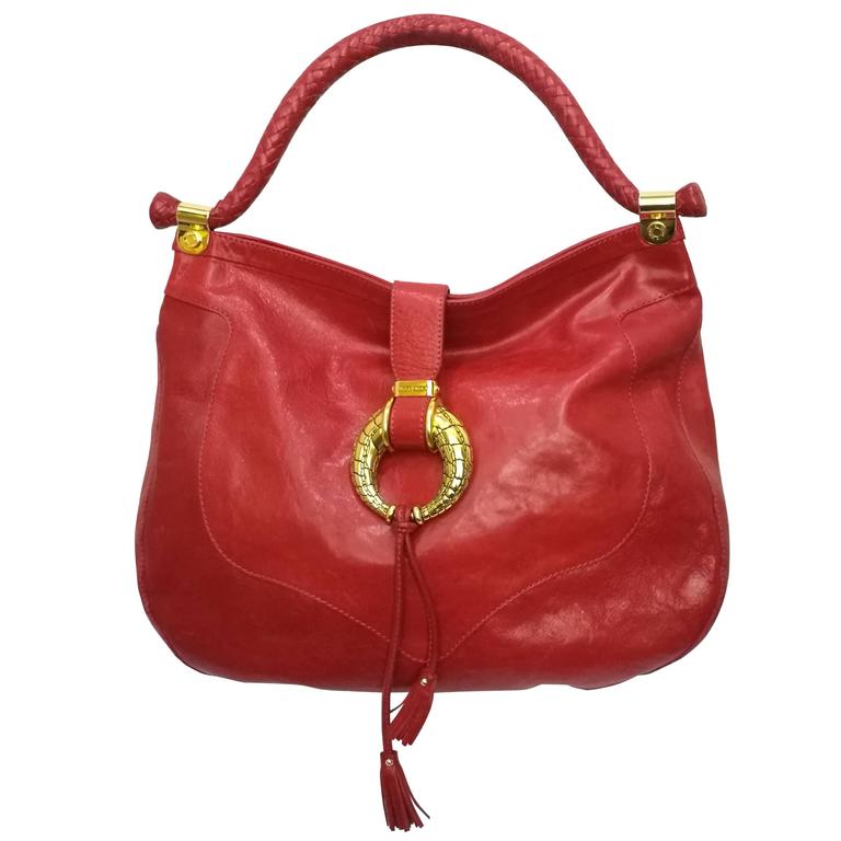 Jimmy Choo Red Leather Gold Hardware Hobo Shoulder Bag at 1stdibs
