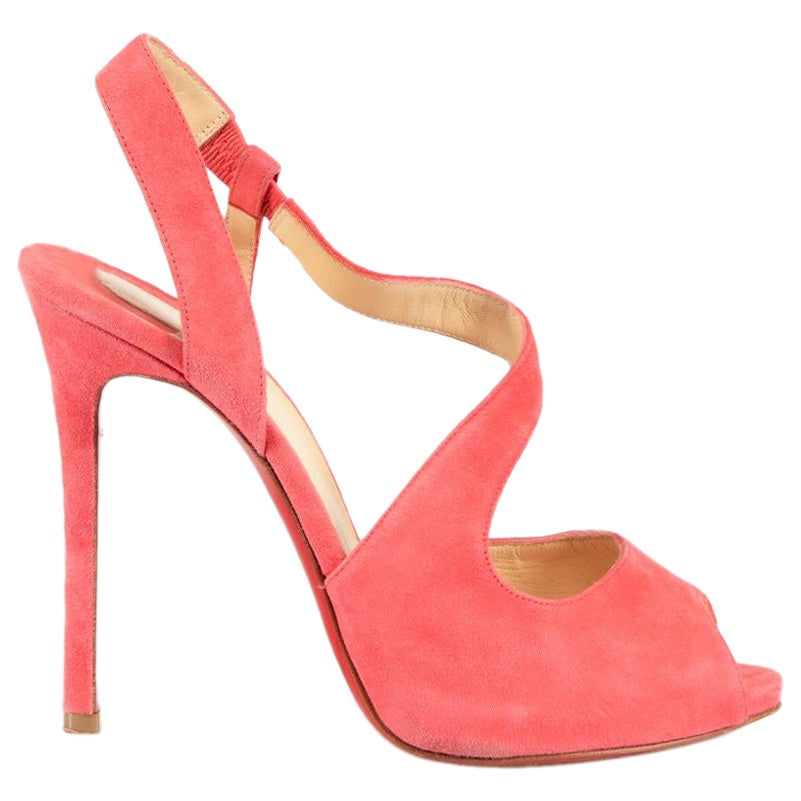 Christian Louboutin Pink Suede Peep Toe Heel Sandals Size IT 38 For ...