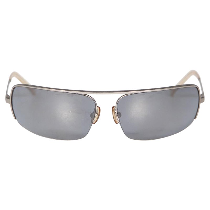 Prada Silver Half Rim Rectangular Sunglasses For Sale at 1stDibs