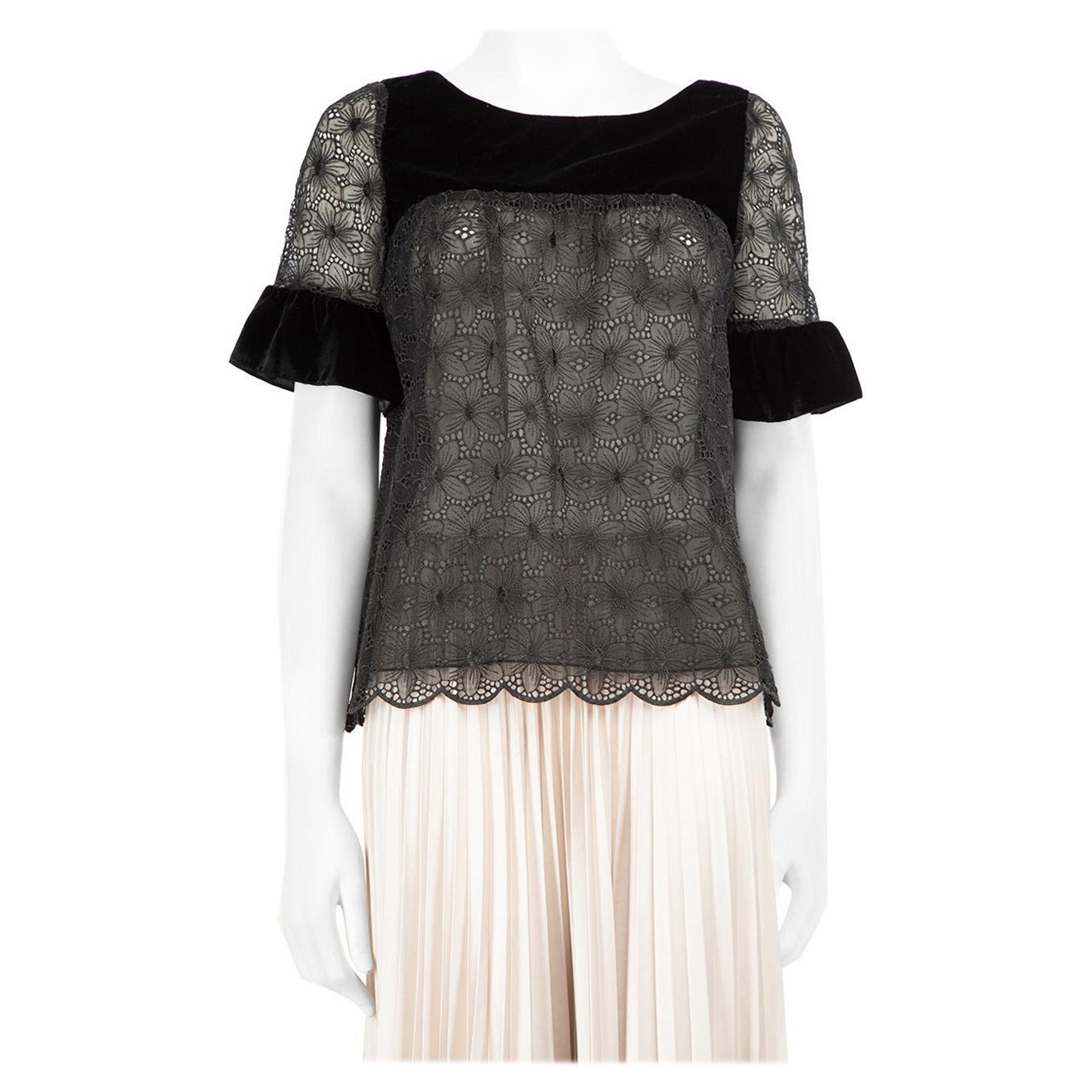 Valentino Garavani Red Valentino Black Lace Velvet Panel Top Size L For ...