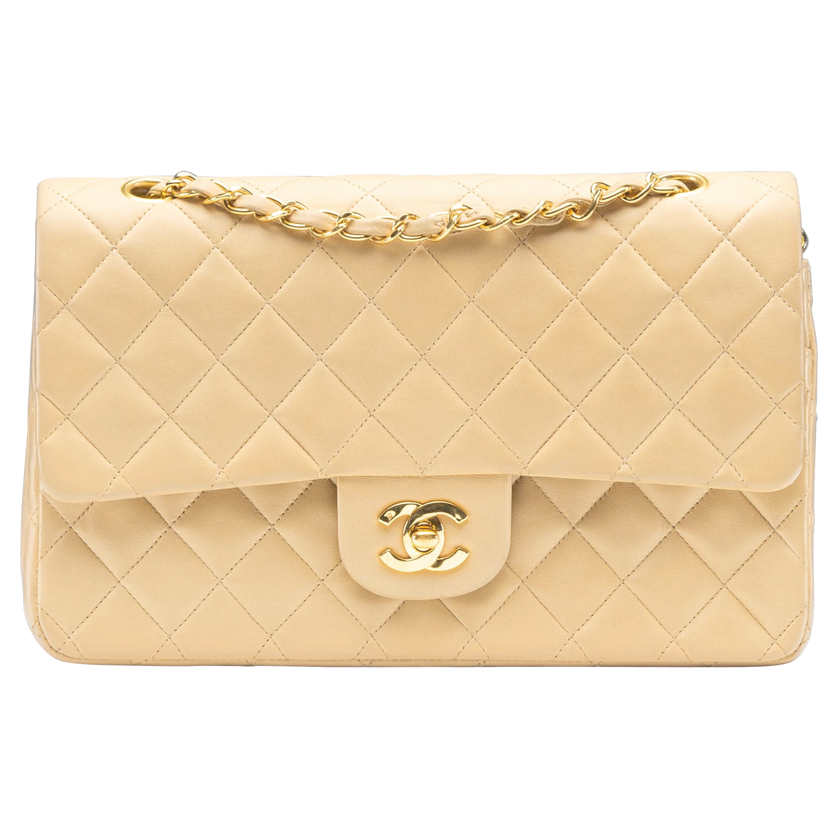 Chanel Classic Medium Beige 24k Gold-Plated HW For Sale at 1stDibs