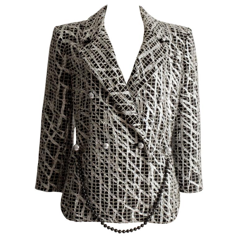 Chanel double breasted metallic silver evening jacket, SS 2012 at 1stDibs