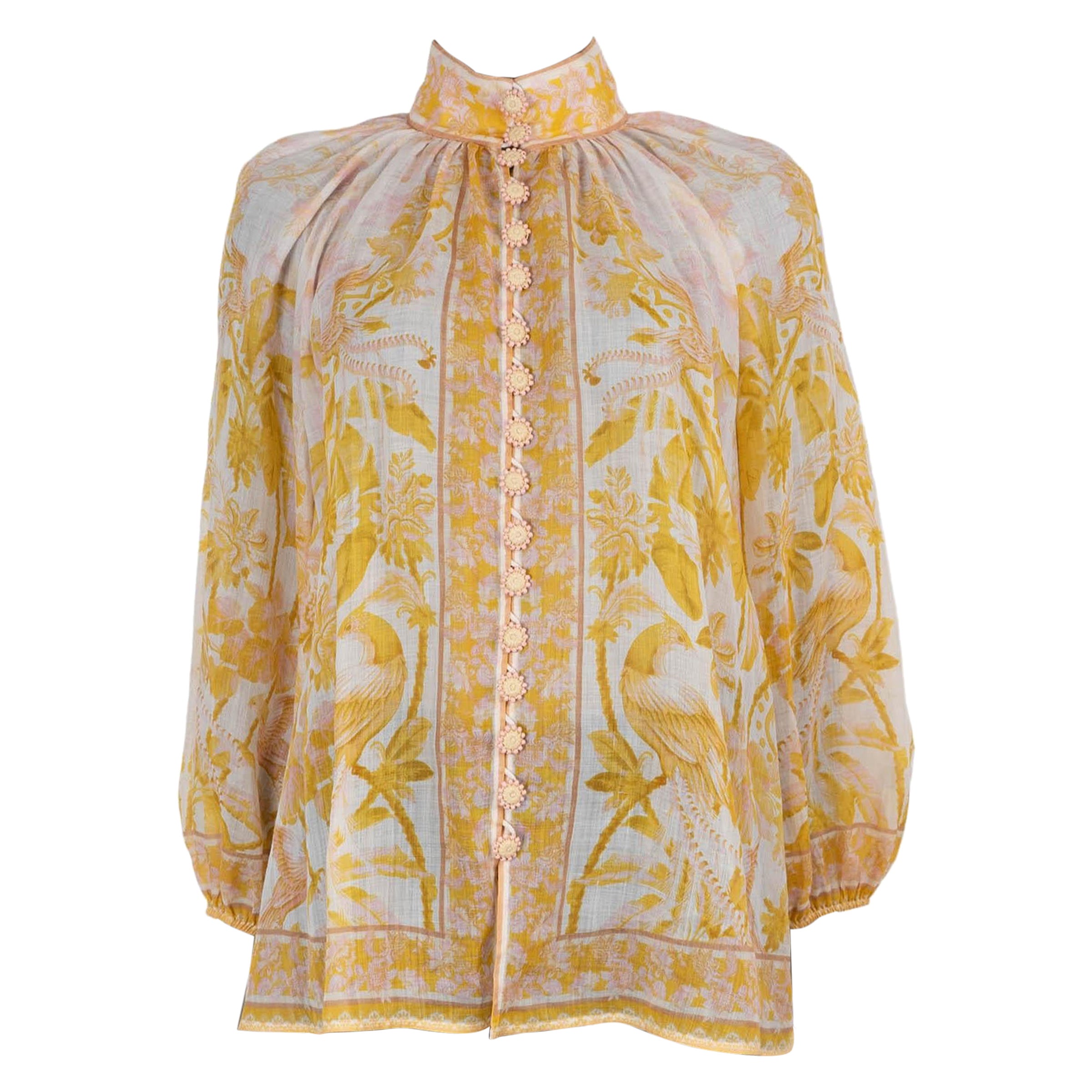 ZIMMERMANN yellow ramie LYRE PRINTED BILLOW Blouse Shirt 3 L For Sale ...
