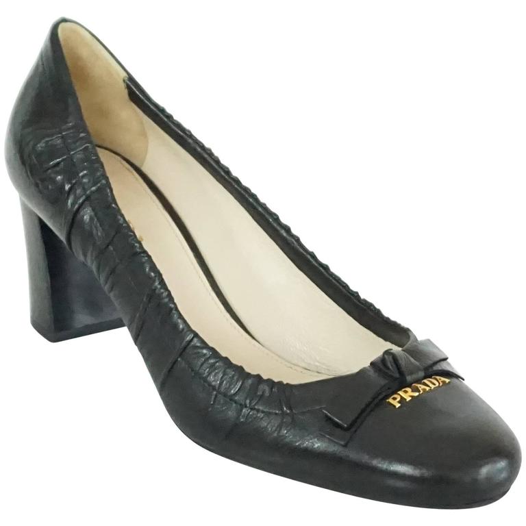 Prada Black Leather Pumps with Block Heels - 39.5 For Sale at 1stDibs ...