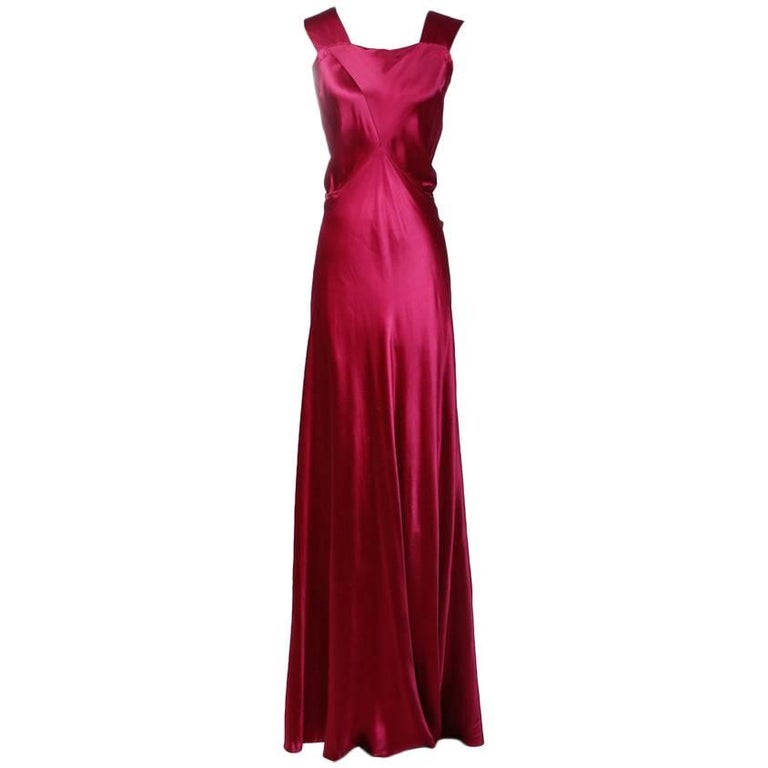 Raspberry Silk Bias Cut Gown circa 1930s at 1stDibs