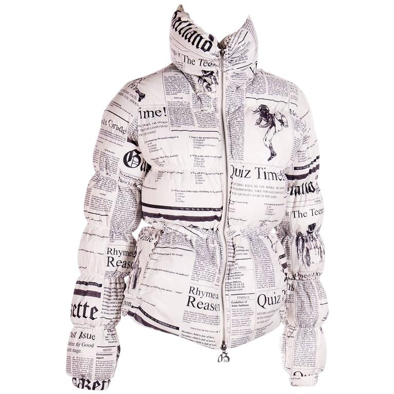 John Galliano Iconic Newspaper Print Puffer Jacket at 1stDibs