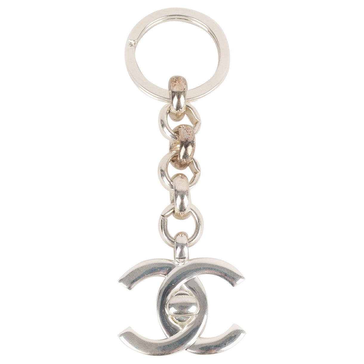 Chanel Silvery Metal Turnlock Key Ring, 1996 For Sale at 1stDibs