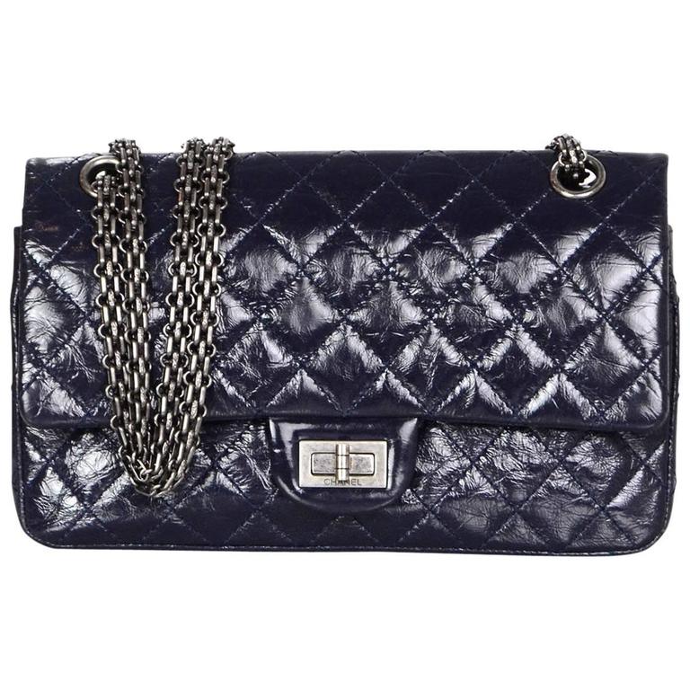 Chanel Navy Blue Patent Leather 2.55 225 Reissue Double Flap Classic ...