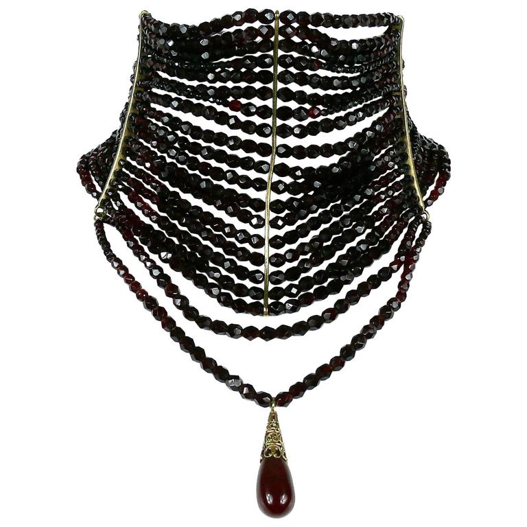 Christian Dior Iconic Multi Strand Edwardian Inspired Red Glass Choker ...