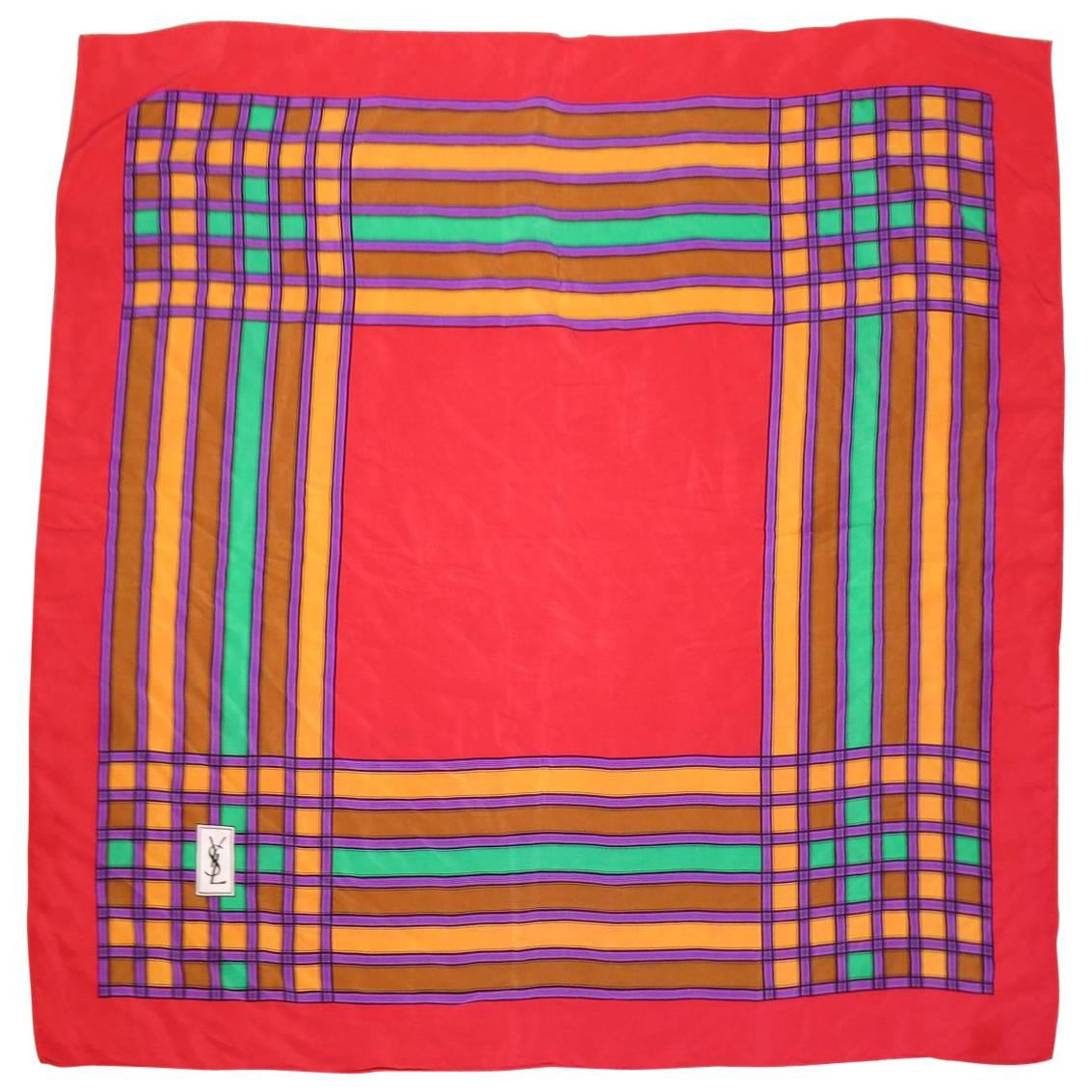 Vintage YSL YVES SAINT LAURENT Red Purple Orange and Green Color Block ...