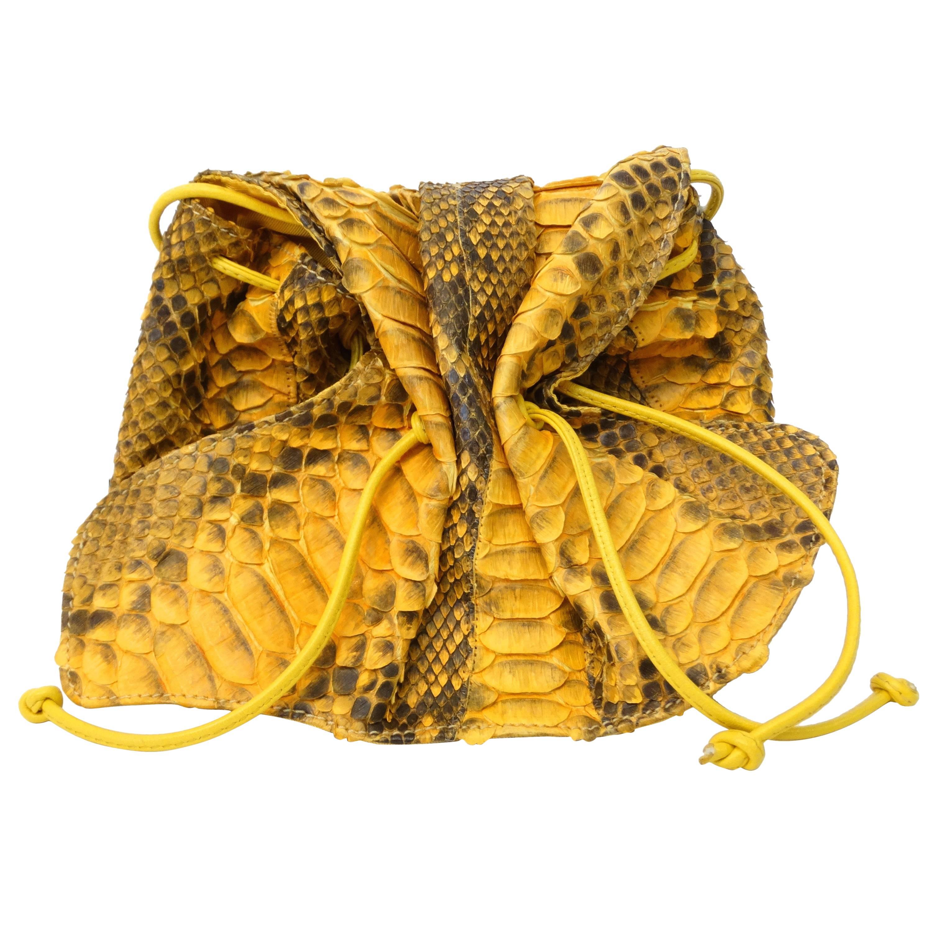 1980s Carlos Falchi Prime Rose Yellow Python Pouch Cross Body Bag at 1stDibs