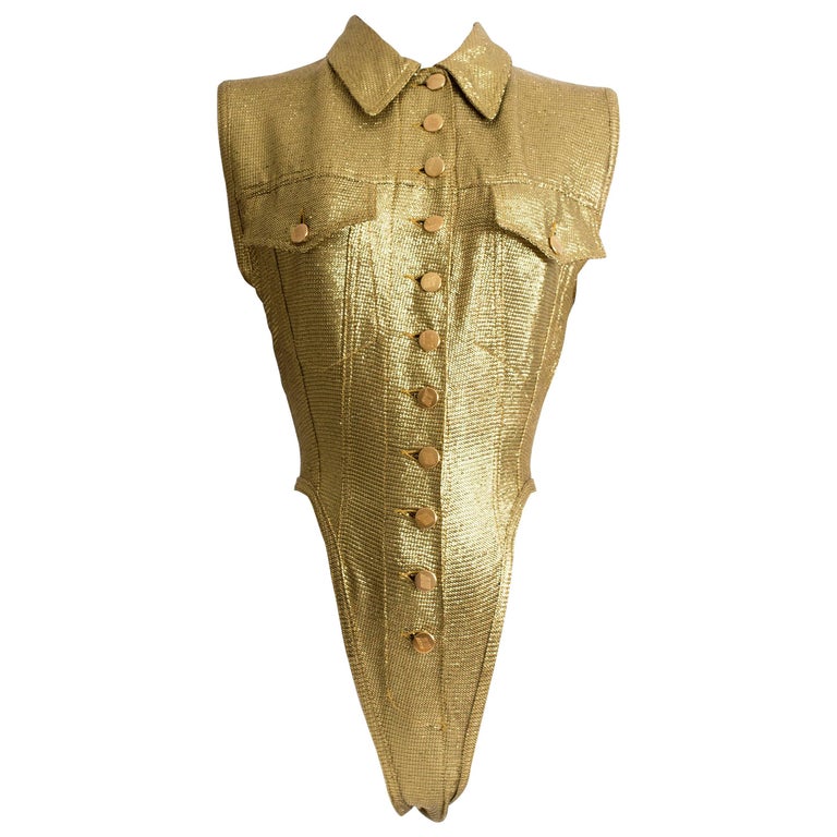 Jean Paul Gaultier metallic gold lurex button up leotard, SS 1989 at ...