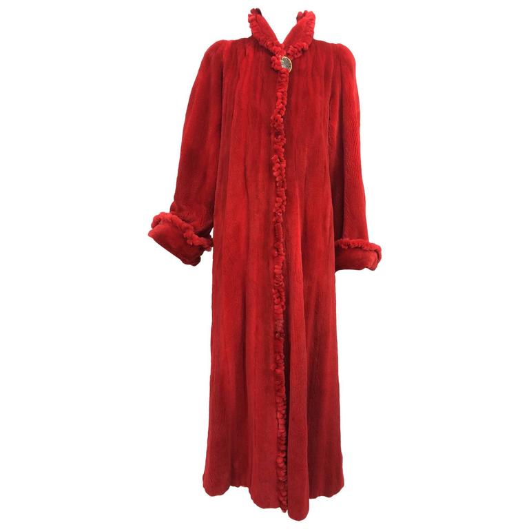 Vintage Zuki full length candy apple red sheared beaver coat 1990s at ...